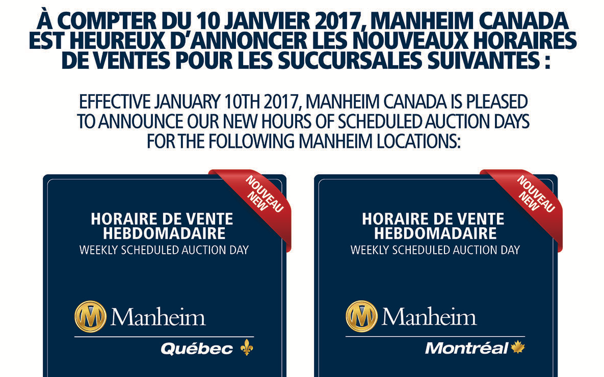 Changement d'horaire pour Manheim Canada - AutoMédia